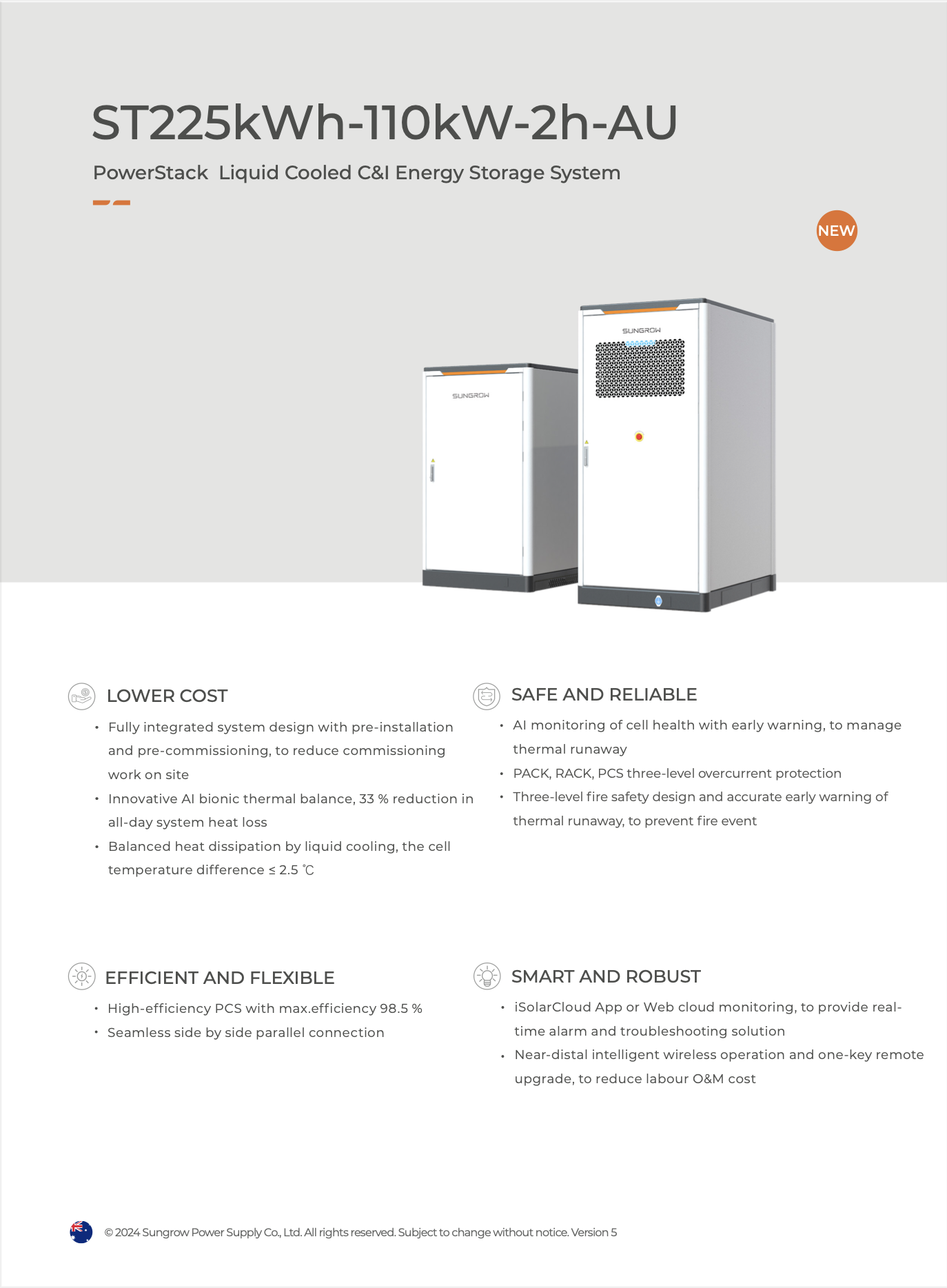 225 kWh Sungrow ST225kWh-110kW-2h-AU Storage System